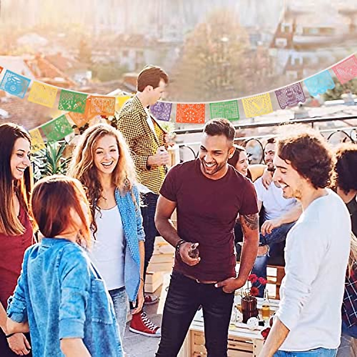 Mexican Party Banners - 4 Pack Papel Picado Banner Cino de Mayo Fiesta Party Decorations, Dia De Los Muertos Day of The Dead Decor Flag