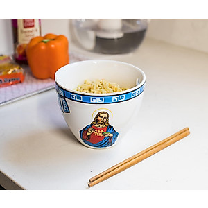 Bowl Bop Jesus Can I Get A Ramen? Japanese Ceramic Dinnerware Set | Includes 16-Ounce Ramen Noodle Bowl and Wooden Chopsticks | Asian Food Dish Set for Home & Kitchen | Funny Religious Gifts