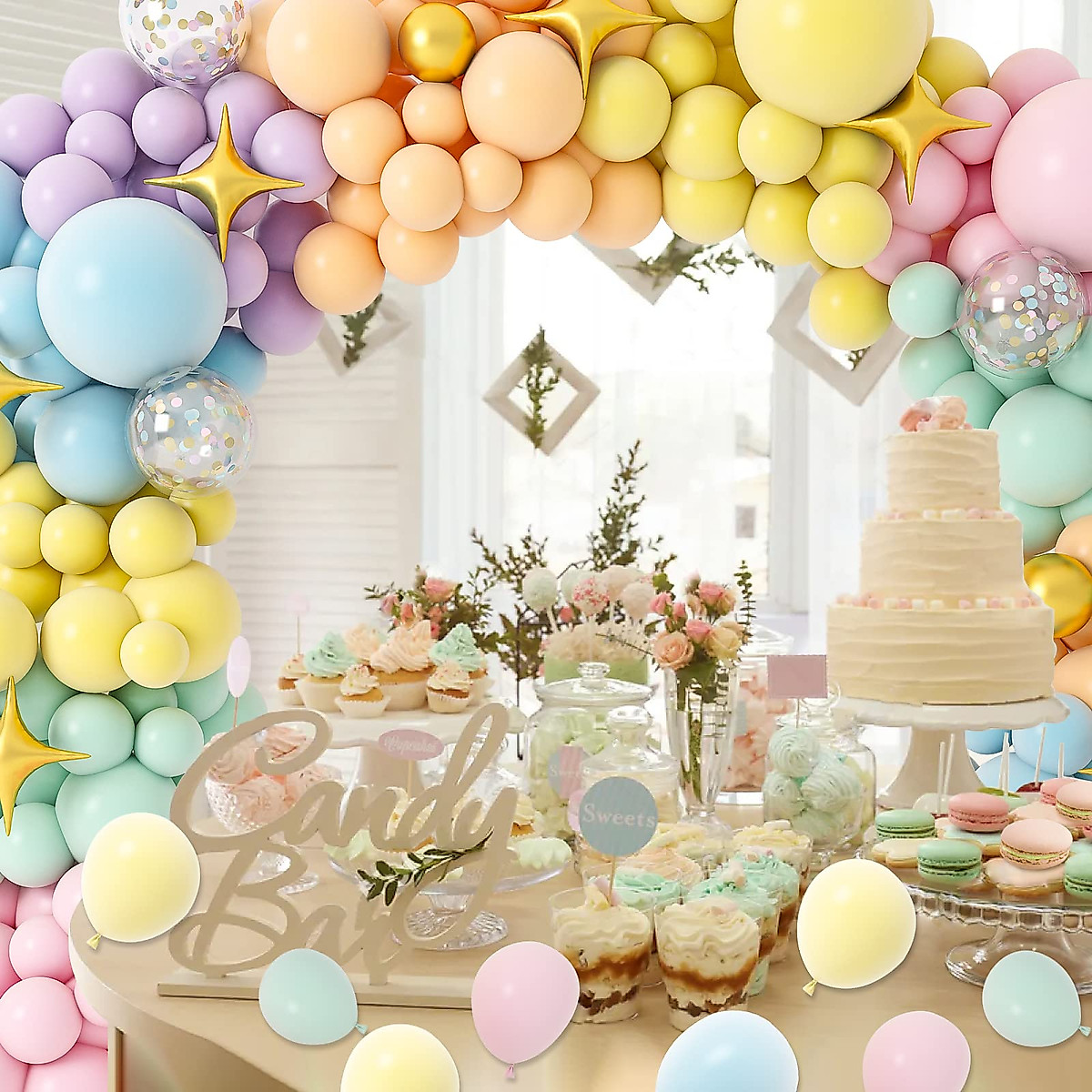 PERPAOL 146pcs Easter Pastel Rainbow Balloon Arch Garland Kit Macaron Unicorn Spring Globos Para Decoracion with Star Foil Balloon for Baby Shower Birthday Anniversary Mermaid Party Graduation