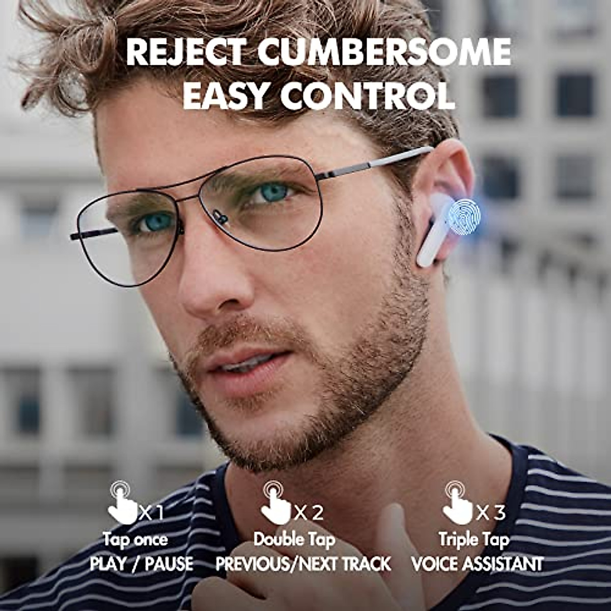 Thohia Wireless Earbuds, Bluetooth Earphones Wireless Charging/Type-C, Hi-Fi Stereo&Silicone Ear-Cap,White Wireless Earphones Bluetooth, Bluetooth Earbuds for iPhone Android,Touch Control, 3 Modes