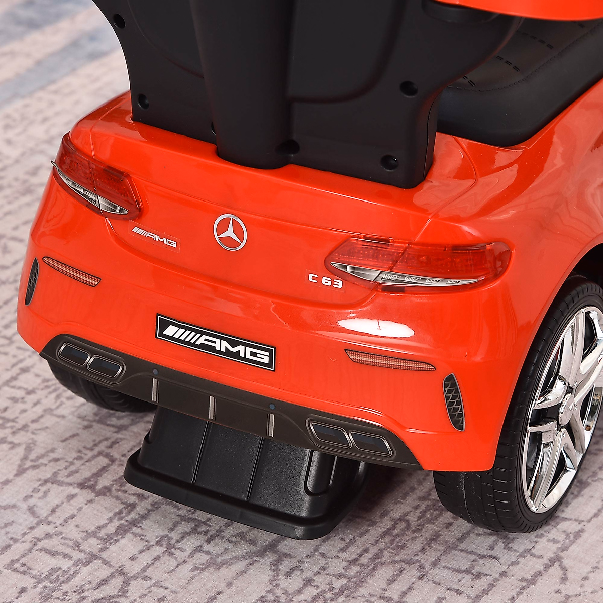 Aosom Mercedes-AMG C63 Licensed Ride on Push Cars for Toddlers, Sliding Walking Car with Sun Canopy, Horn, Music, Safety Bar, Cup Holder and Storage, Red