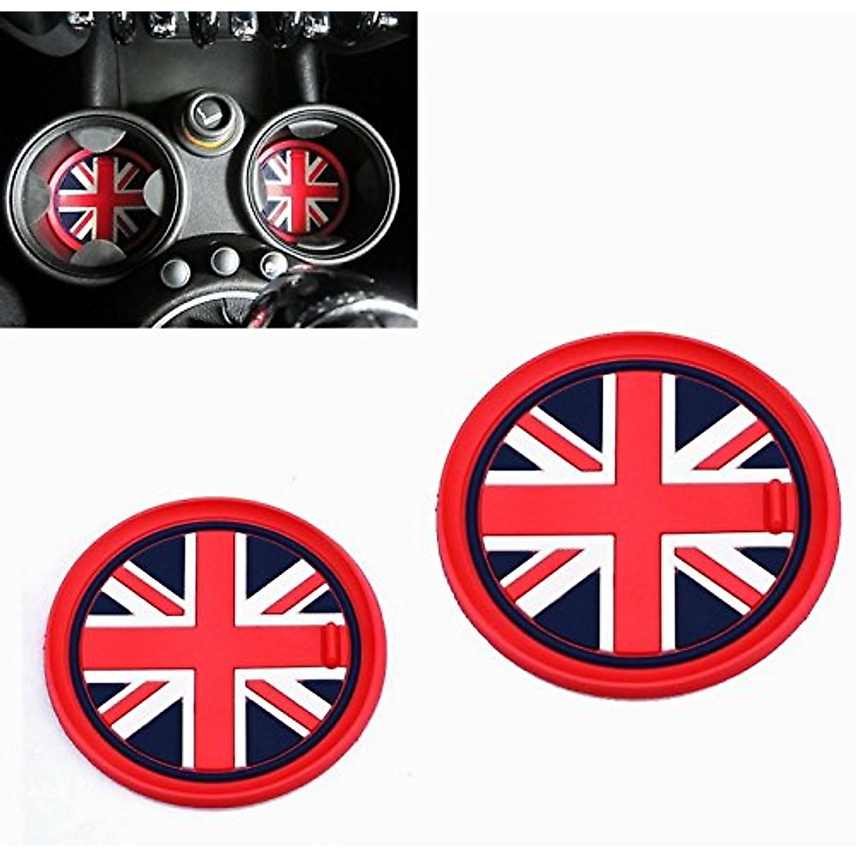 VCiiC (2 73mm Red Union Jack UK Flag Style Soft Silicone Cup Holder Coasters for Mini Cooper R55 R56 R57 R58 R59 Front Cup Holders