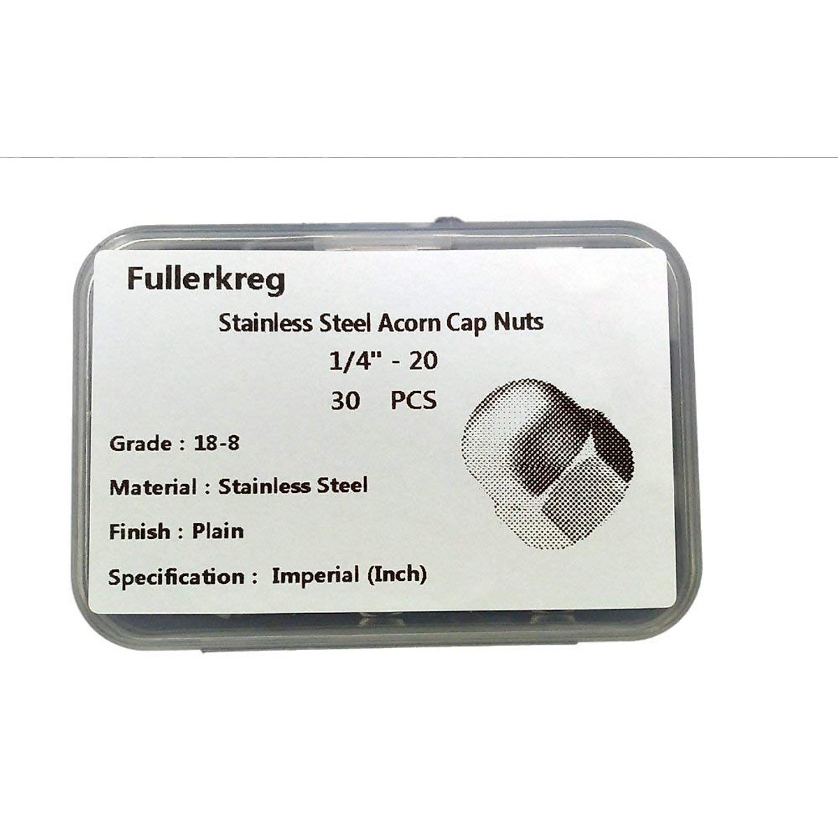 FullerKreg 1/4"-20 Acorn Cap Nuts,18-8 Stainless Steel, Quantity 30
