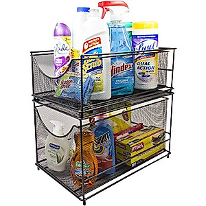 Sorbus® Cabinet Organizer Set — Mesh Storage Organizer with Pull Out Drawers—Ideal for Countertop, Cabinet, Pantry, Under The Sink, Desktop and More (Black Two-Piece Set)