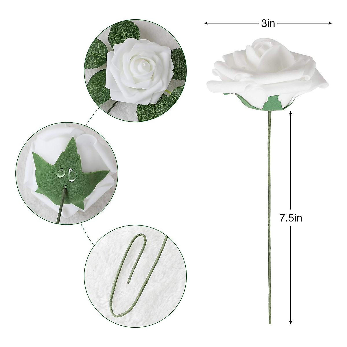 AmyHomie Artificial Flowers White Rose 100pcs Real Looking Fake Roses w/Stem for DIY Wedding Bouquets Centerpieces Arrangements Party Baby Shower Home Decorations