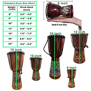 Djembe Drum Carved Bongo African inspired music also a unique gifting idea. Carver Abstract Elephant Giraffe Turtle. (24 Inch, Abstract)