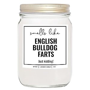 YouNique Designs Smells Like English Bulldog Farts Candle 8 oz - English Bulldog Gifts for Bulldog Lovers - Bulldog Lover Gifts Dog Farts Candle - Funny Bulldog Themed Gifts (Lavender & Vanilla)