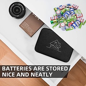 HESPLUS Battery Organizer Storage Case, Battery Box Holder Carrying Bag Holds 210+ AA AAA C D 9V 3V Lithium LR44 CR2 CR1632 CR2032 Coin Cell Battery with Battery Tester BT-168(CASE ONLY！) - Black