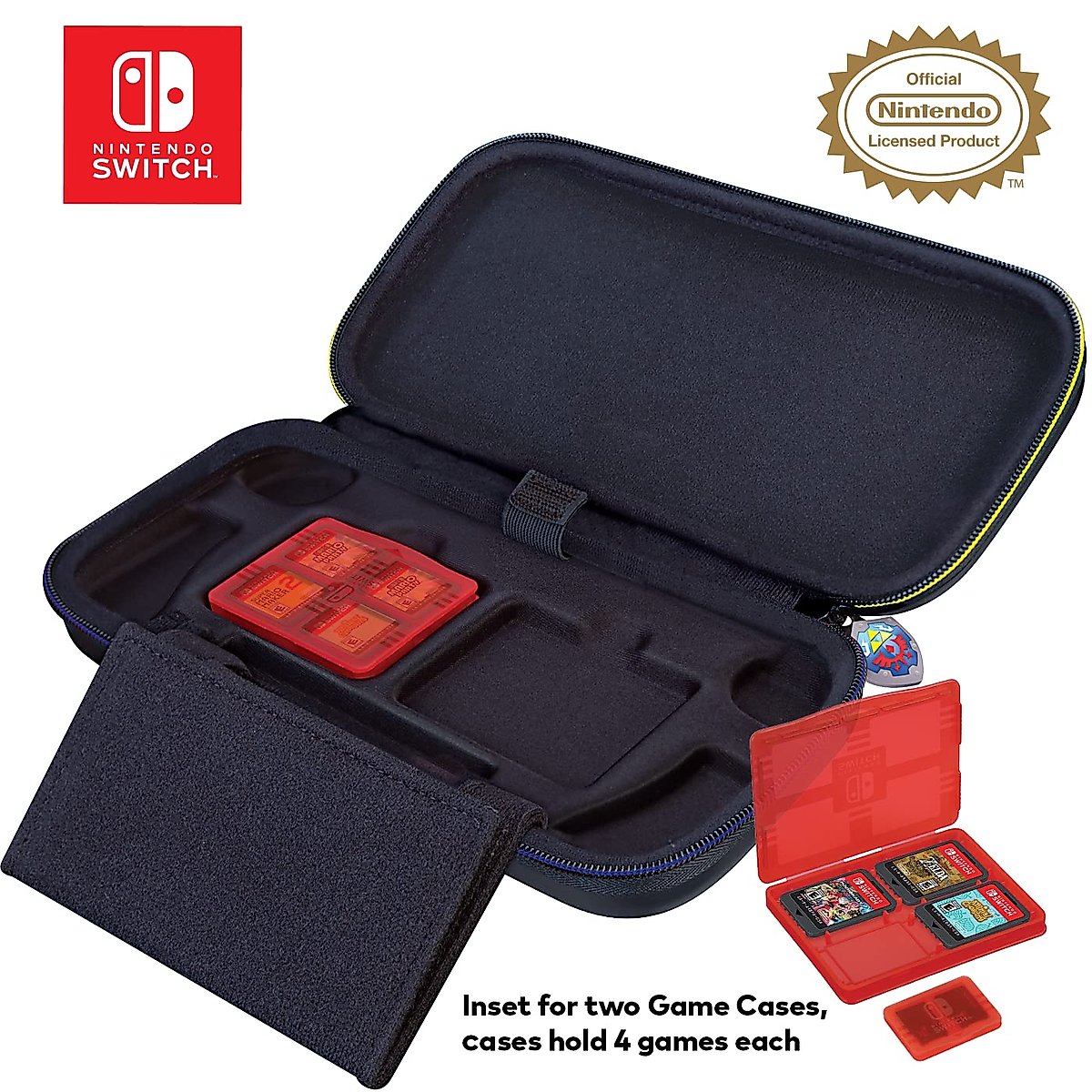 Game Traveler Zelda Nintendo Switch Case - Switch Carry Case for Switch OLED, Switch and Switch Lite, Hard Portable Travel Case, Adjustable Viewing Stand & Bonus Game Cases, Deluxe Carry Handle