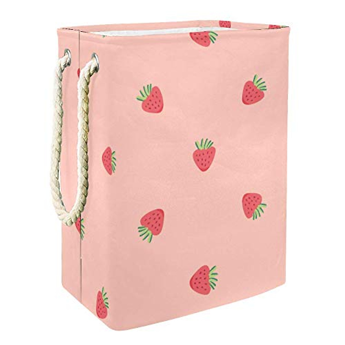 Inhomer Laundry Hamper Strawberry Spring On Pink Collapsible Laundry Baskets Firm Washing Bin Clothes Storage Organization for Bathroom Bedroom Dorm