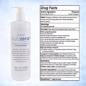 Sub Zero Cooling Pain Relief Gel, 16oz Bottle with Pump - Joint Relief and Nerve Pain Relief Cream for Muscle Deep Pain Relief and Arthritis Relief