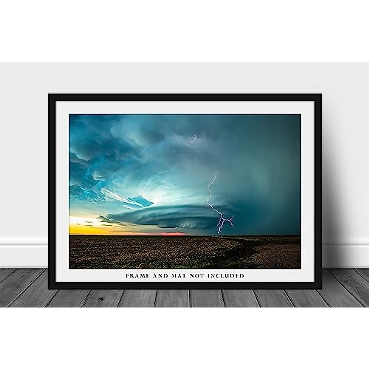 Storm Photography Print (Not Framed) Picture of Supercell Thunderstorm with Lightning Bolt on Spring Evening in Kansas Weather Wall Art Nature Decor (8" x 10")