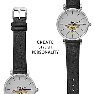 WOCCI 14mm Lug Width, Elegant Watch Band, Genuine Leather Replacement Strap with Silver Buckle (Black)