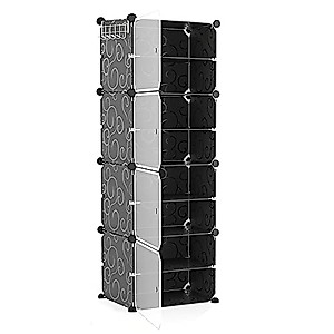 KOCASO 16-Pair Portable Shoe Rack Organizer, 8-Tiers Storage Cabinet, Stand Space-saving Shoe Organizer for Sneakers, Heels, Slippers and Boots, Black shoe cabinet with Translucent Doors