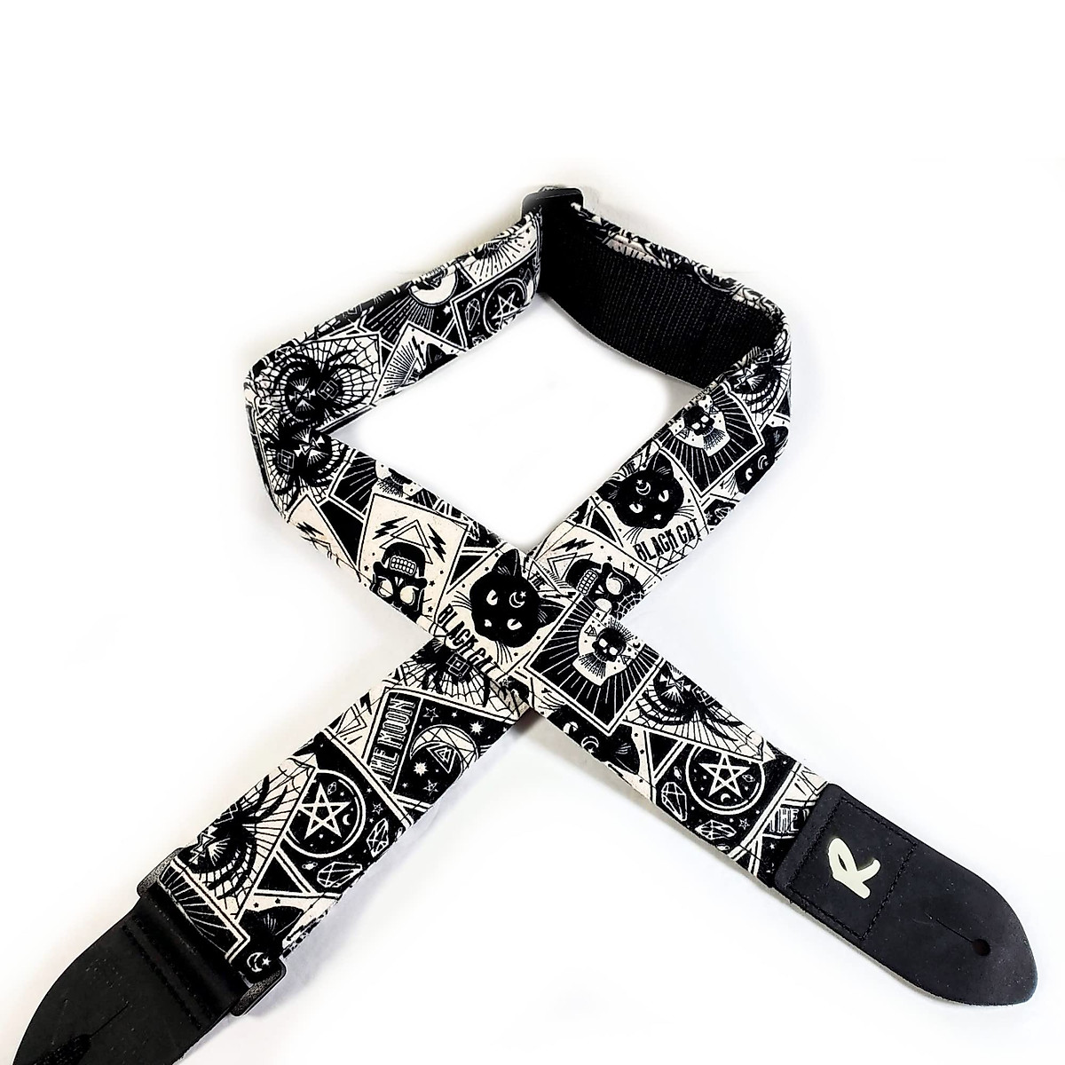 Pentagram Guitar Strap, Supernatural Genuine Leather Ends, Includes 2 Strap Locks & 1 Pick. Adjustable, Pick Pocket, For Bass, Electric & Acoustic Guitars Gift for Guitar Players Men, Women & Kids