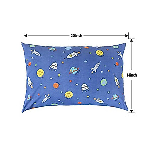 Space Kids Toddler Pillowcases, 2 Pack Cotton Pillow Cover, Soft Pillow Shams Travel Pillow Cases with Envelope Closure for Kids Bedding, 14x20Inch Pillow Case
