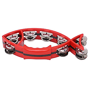 Eujgoov Plastic Hand Tambourine Bell, Fish Shaped Double Row Jingles Music Rhythm Toys(red)