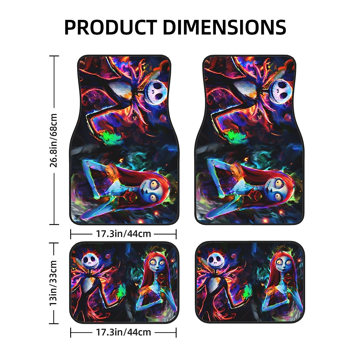 Jack & Sally Floor Mats for Cars, Novelty Car Floor Mats Set of 4 Pieces, Universal Floor Liner Car Accessories Automotive Floor Mats