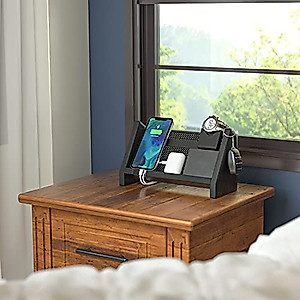 J JACKCUBE DESIGN Wood Phone Docking Station Stand, Key, Tablet, Watch, Airpods and Wallet Desk Holder Display Organizer for Men Anniversary Fathers Day MK635A