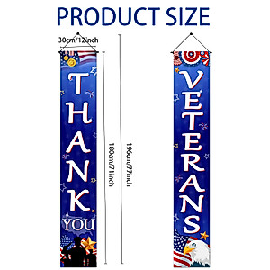 Veterans Day Decorations, 71" X 12" Thank You Veterans Banner Veterans Day Porch Sign Outdoor Veterans Day Banner Patriotic Decor Veterans Day Memorial Day Decorations