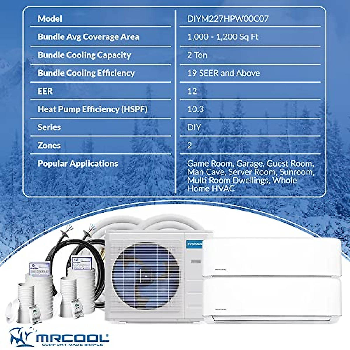 Mr Cool DIYM227HPW02C07 DIY Multi-Zone Series Ductless Heat Pump, White