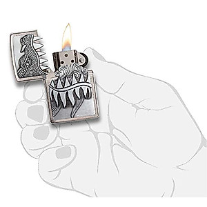 Zippo Fire Breathing Dragon Emblem Brushed Chrome Pocket Lighter, One Size