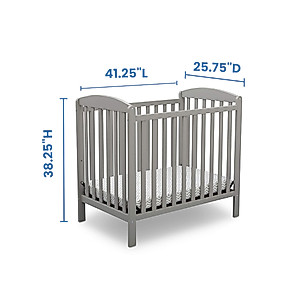 Delta Children Emery Mini Convertible Baby Crib with 2.75-inch Mattress, Grey