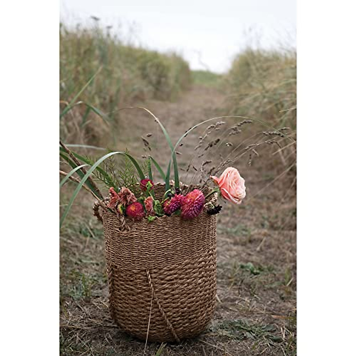 Creative Co-Op Hand-Woven Bankuan Bucket w/Handle, Natural Basket, 13" L x 13" W x 17" H