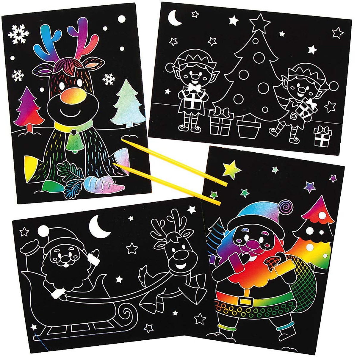 Baker Ross AX489 Christmas Scratch Art Picture Kits - Pack of 10, Ideal for Kids Arts and Crafts, Educational Toys and Gifts for Children
