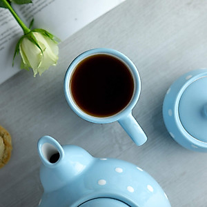 City to Cottage Handmade Light Sky Blue and White Polka Dot Ceramic 10oz/300ml Hot Chocolate, Coffee, Tea Mug, Cup with Large Handle, Unique Designer Pottery for Tea Lovers