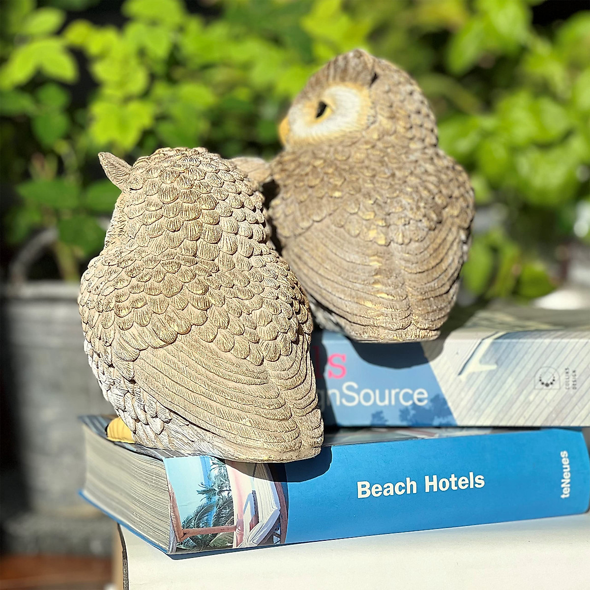 WHW Whole House Worlds Baby-Barn Owl Figurines, Set of 2, Gold, White and Yellow, Black Accents, Detailed Feathers, Hand Cast Resin, 4.75 Inches Each