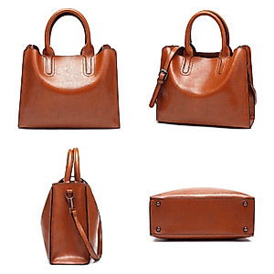 ZOSIVEB Women Fashion Tote Handbags Lightweight PU Leather Satchel Shoulder Bags Retro Oil Wax Handle Purse (D-Blue)