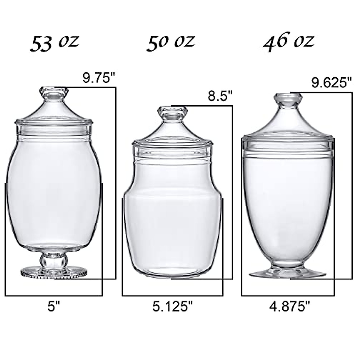 Amazing Abby - Keep - Acrylic Apothecary Jars (3-Piece Set), Plastic Jars with Lids, Bathroom Canisters, Vanity Organizers, Candy Buffet, Wedding Display, BPA-Free and Shatter-Proof