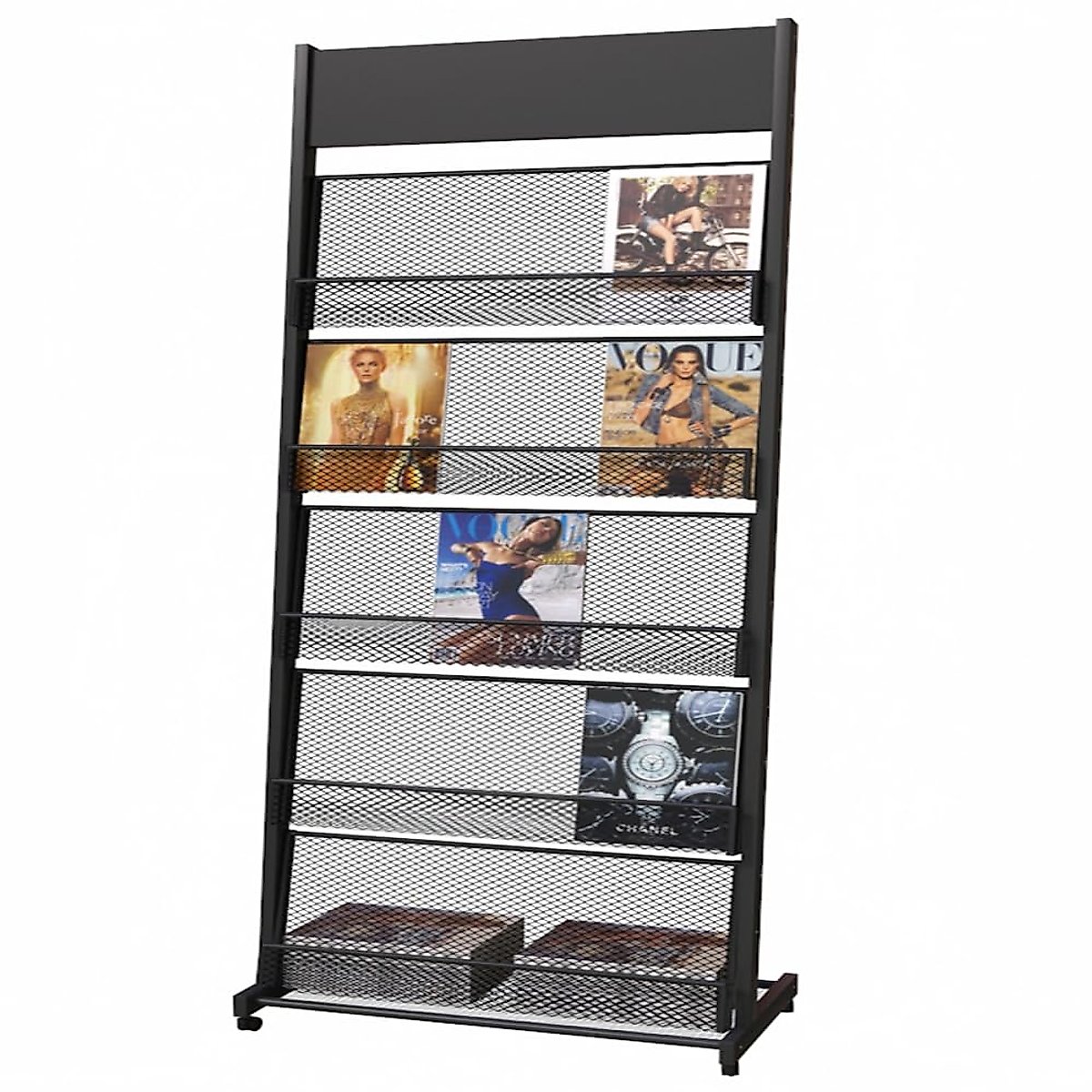Kroey Floor Magazine Rack brochure Display Stand for Offices and Public Reception Area，Literature Rack with 4 Universal Wheels (70"×27×13.8")