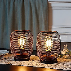 JHY DESIGN Set of 2 Metal Cage LED Lantern Battery Powered,Cordless Accent Light with LED.Great for Weddings,Parties,Patio,Events for Indoors Outdoors（Round Shape