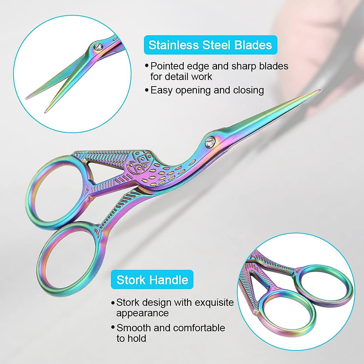 Sewing Crafting Scissors, Crane Shape Scissors Rainbow Stork Scissors Crane Scissors Stainless Steel Small Craft Scissors DIY Tools for Embroidery, Craft, Needle Work