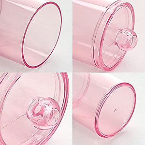 Tbestmax 4 pcs Qtips Holder Bathroom Container, 10 OZ Apothecary Jar, Pink Cotton Ball/Swabs Dispenser Organizer for Storage