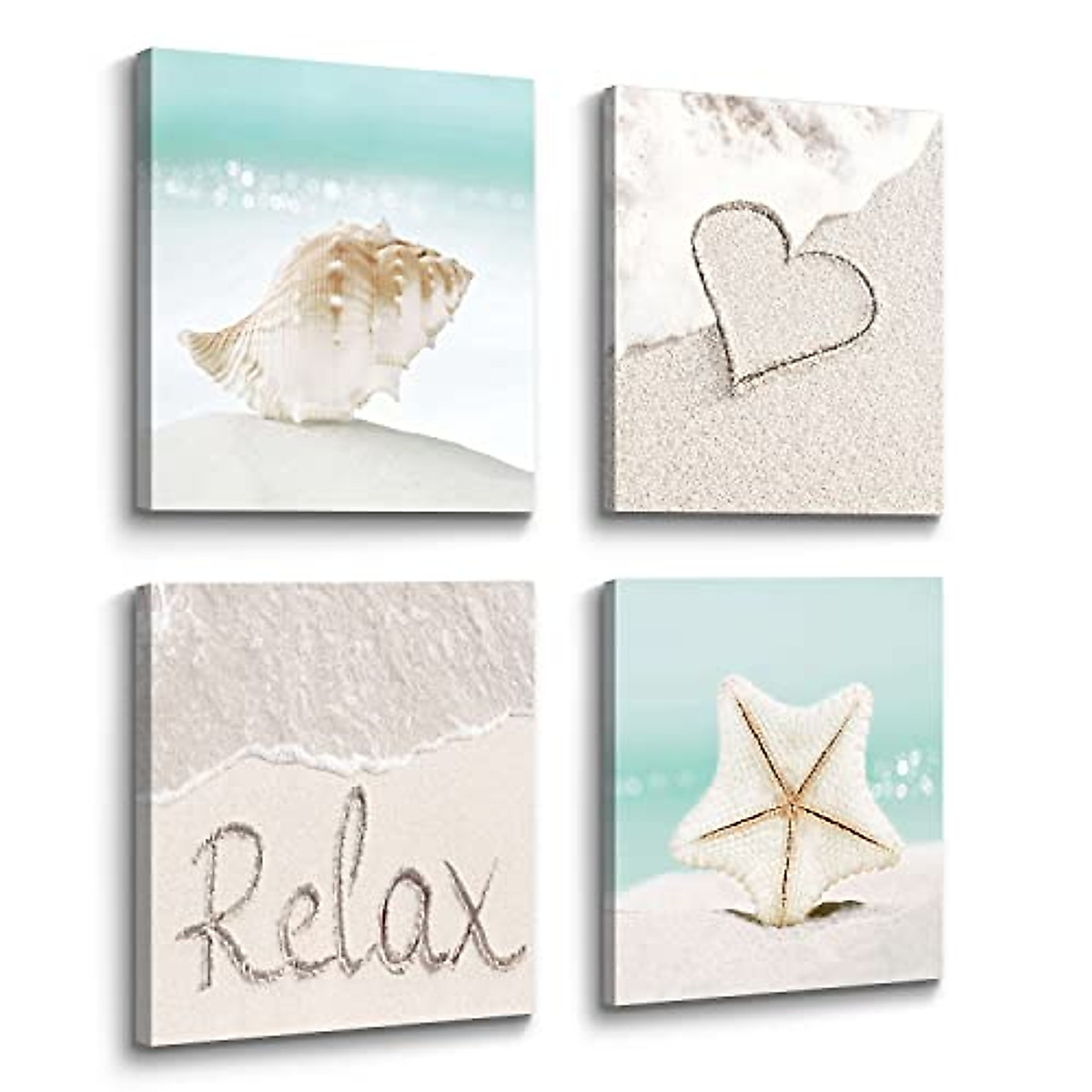 Coastal Seashell Picture Wall Art - Beach Themed Canvas Print Relaxing Seascape Artwork Contemporary Calming Seaside Starfish Conch Nature Photography Summer Blue Sea Ocean Scenery Painting for Bathroom Bedroom Office