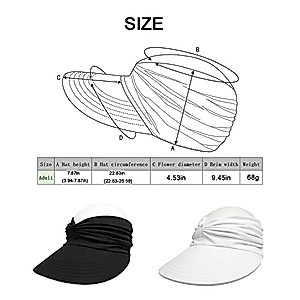 Sun Visor Ponytail Hat for Women Packable Wide Brim Summer Hat with Uv Protection for Sports Golf Tennis Running Black