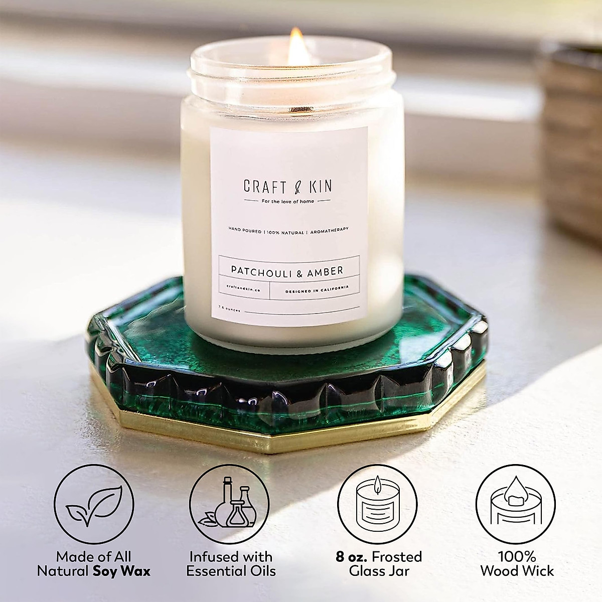 Premium Patchouli & Amber Christmas Scented Candles | 8 oz 45 Hour Long Lasting Candles for Home | Wooden Wick Candles | Holiday Candles for Bedroom, All Natural Soy Candles Scented