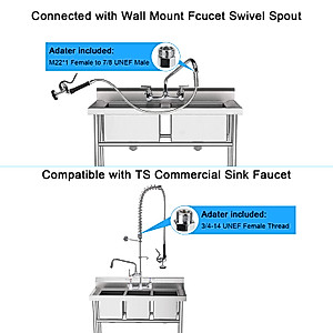 Pre Rinse Spray Valve with Hose KANONEY 45" Flexible Stainless Steel Hose Commercial Sink Dish Sprayer Nozzle Head Replacement Kit for Industrial Restaurant Kitchen Faucets, Black