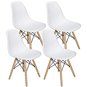 ZenStyle Set of 4 Dining Chairs Modern Style Diner Chairs, Mid-Century Shell Lounge Plastic Side Chair DSW Chair for Kitchen, Dinning Room, Living Room, Bedroom, White