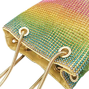 Boutique De FGG Rainbow Clutch Purses for Women Bucket Evening Bags Crystal Rhinestone Chain Shoulder Bags (Rainbow)