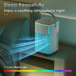 Portable Air Conditioners Fan,1500ML Evaporative Air Cooler Dual nozzle Mini Air Conditioner with Remote, 3 Wind Speed & 7 LED Light, Mobile personal Cooling fan for Room/Office-white