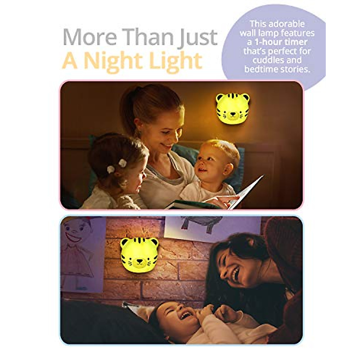 SomeShine Kids Night Light - Detachable Tiger Wall and Desk Kawaii Lamp with Mount, Touch Operation, 1 Hour Auto-Off Timer, and Adjustable Brightness, Safe and Durable Nursery Night Light for Kids