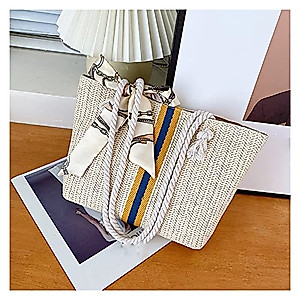 LIUZH Large Bag Woven Women's Tote Shoulder Bag Striped Buckle Handbags Women Summer (Color : Black, Size : 1)
