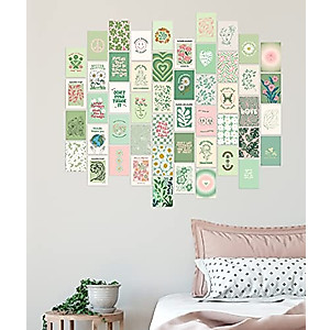 Artivo Sage Green Room Decor Aesthetic, Green Wall Collage Kit Aesthetic Pictures for Teen Girls, Sage Green Dorm Room Decor, Danish Pastel Aesthetic Wall Decor, Pastel Bedroom Decor (70 set, 4x6)