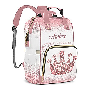 XIUCOO Print Pink White Personalized Diaper Bags Waterproof Backpack Shoulder Daypack for Mother's Day Gifts