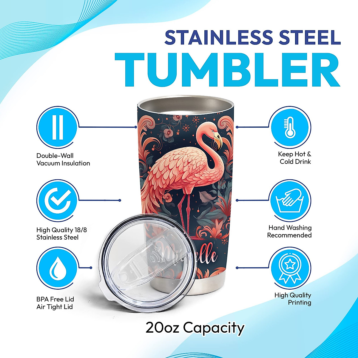 Hyturtle Personalized Gifts For Flamingo Lover - Be A Flamingo Custom Name Stainless Steel Tumbler 20oz With Lid - Idea Bird, Animal lover Gift For Women Girl On Birthday, Christmas