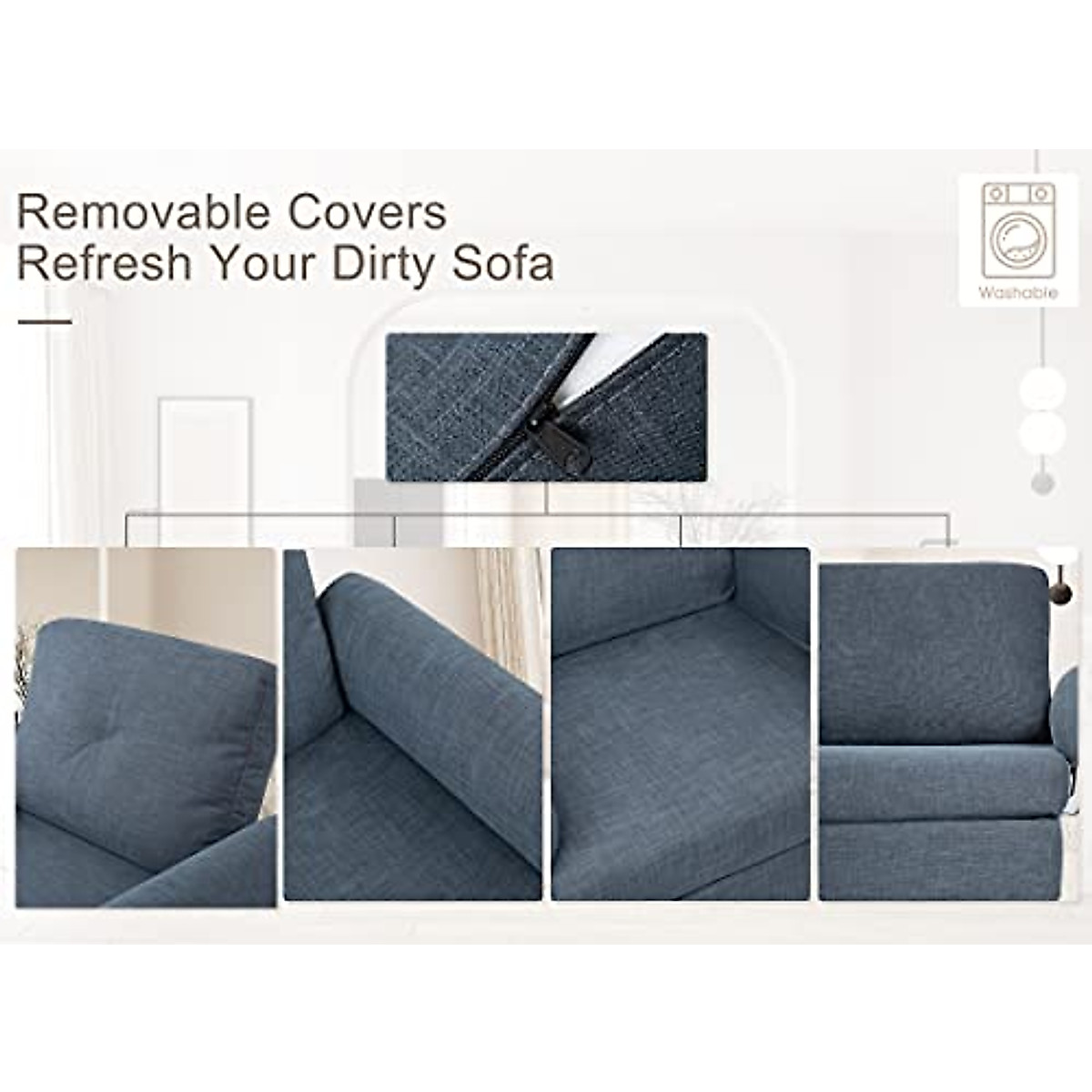 HOMERILLA Sectional Sofa, Modular Sofa, Modern Loveseat Living Room Seater Sofa with Armrest, Sleeper Bed Couch, Washable U-Shape Sofa, L-Shape Sofa with Ottomans, 7-Seat Sofa, Denim Blue